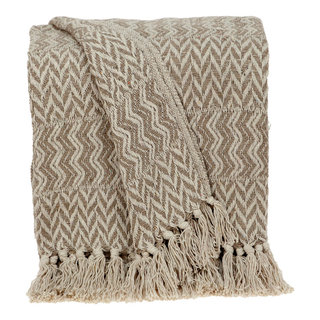 Multi Beige Herringbone Woven Handloom Throw - Scandinavian - Throws ...