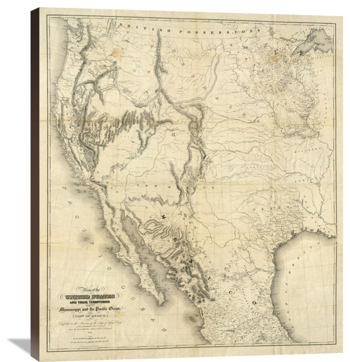 Map Of The United States, 1850, 14"x1.5"x16", 32"x1.5"x36 ...