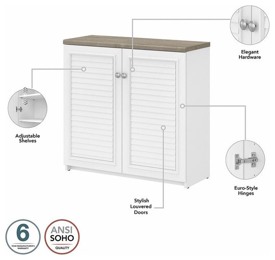 Fairview Small Storage Cabinet with Doors in Antique White - Engineered ...
