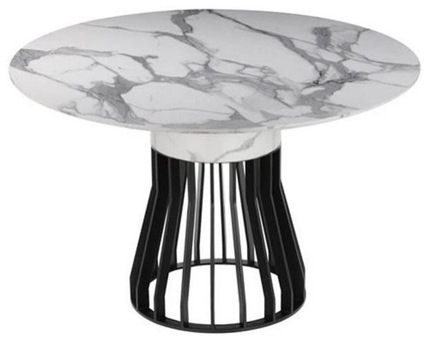 Pangea Home Gina 47" Faux Marble & Metal Dining Table in Black & White ...