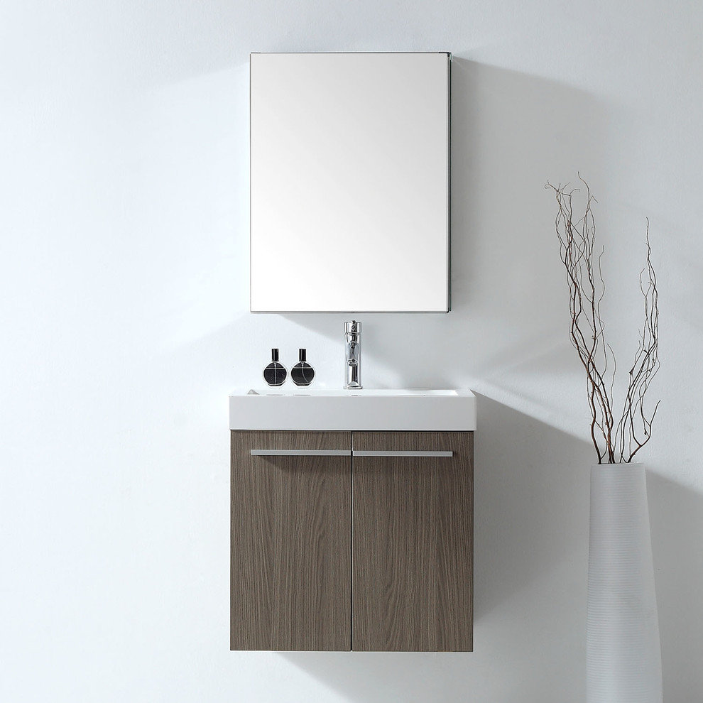 Midori 24" Single Vanity, Gray Oak, Top, Sink, Brushed Nickel Faucet ...