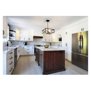 Elora White Kitchen with Dark Oak Island - Traditional - Kitchen ...