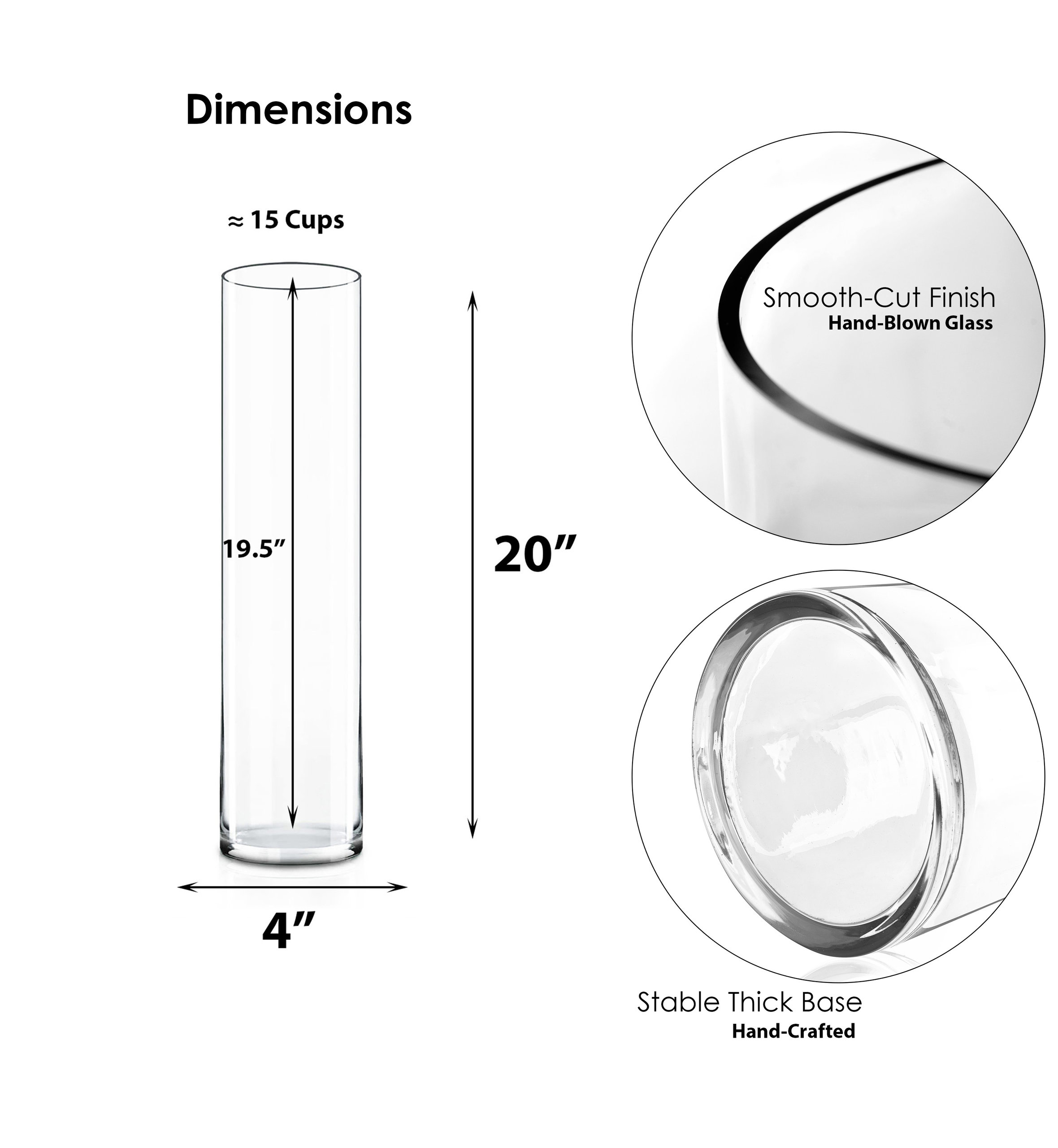 Glass Cylinder Vases in 4 inches Diameter for Wedding and Parties ...