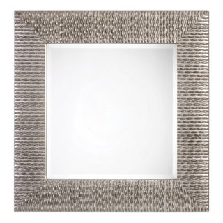 Rustic Square Mirror in Distressed Metallic Silver Rows of Raised ...