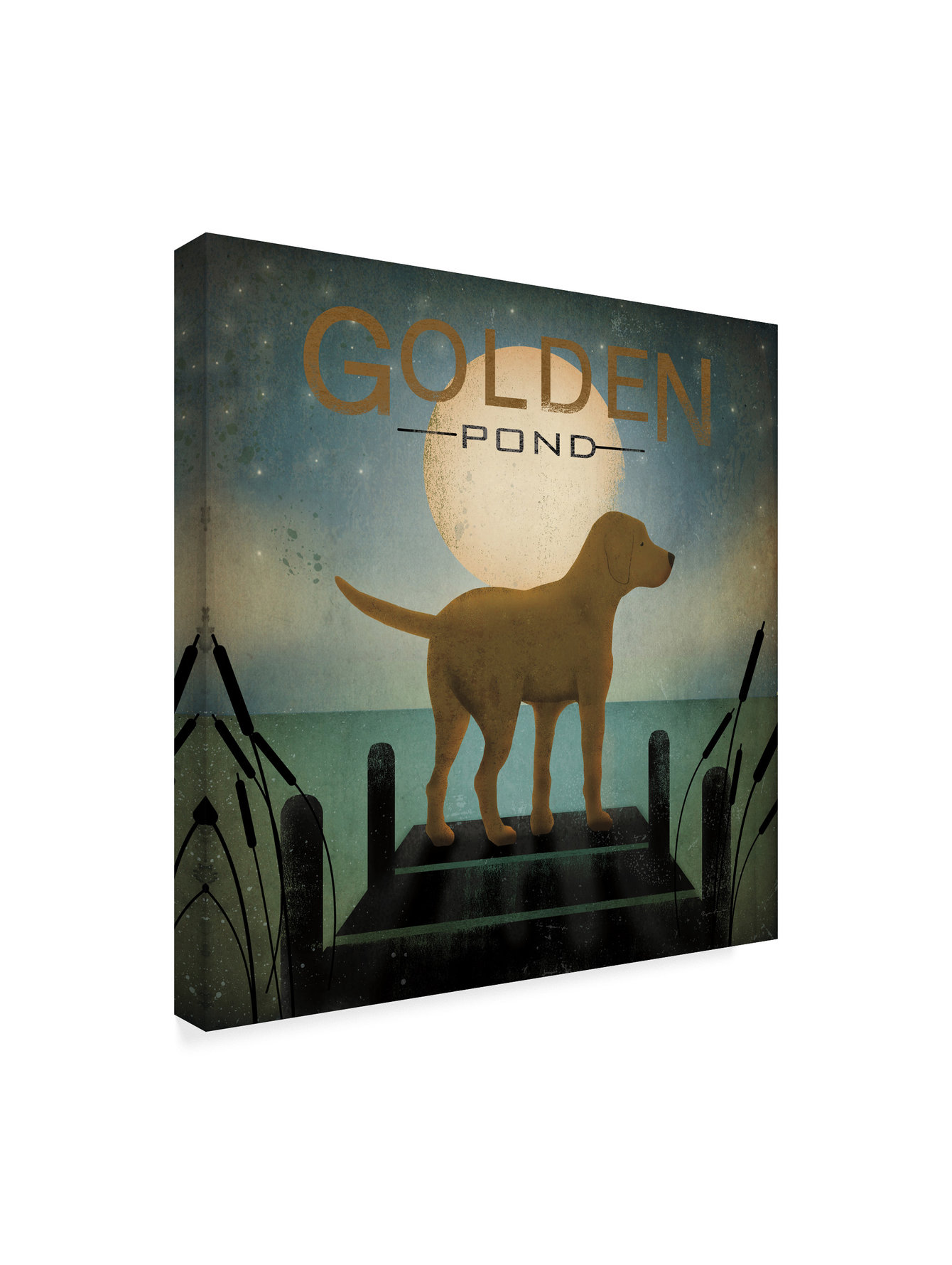 Ryan Fowler 'Moonrise Yellow Dog - Golden Pond' Canvas Art, 18"x18 ...