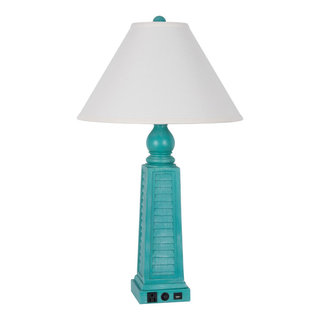 Polyresin 31" Table Lamp with Linen Shade, Dark Teal (Set of 2) - Beach ...