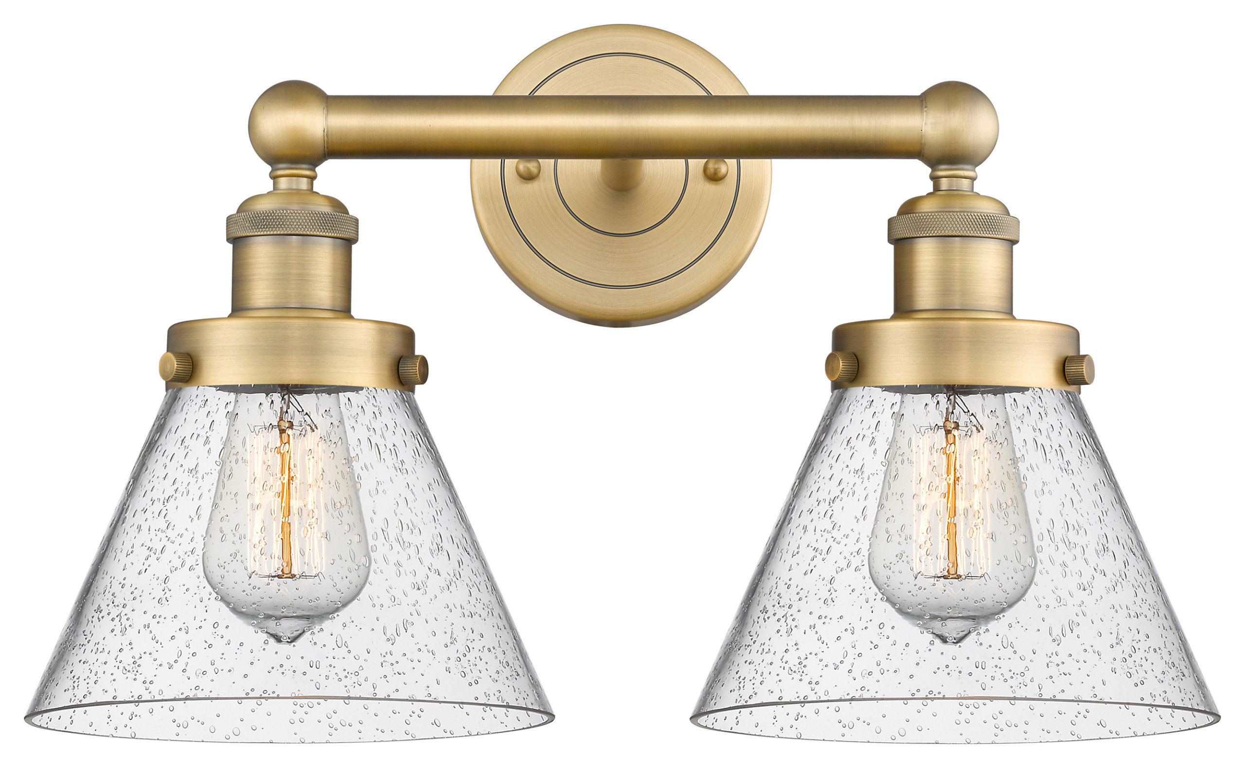 Edison Large Cone 2-Light 16" Bath Vanity Light, Brushed Brass Finish ...