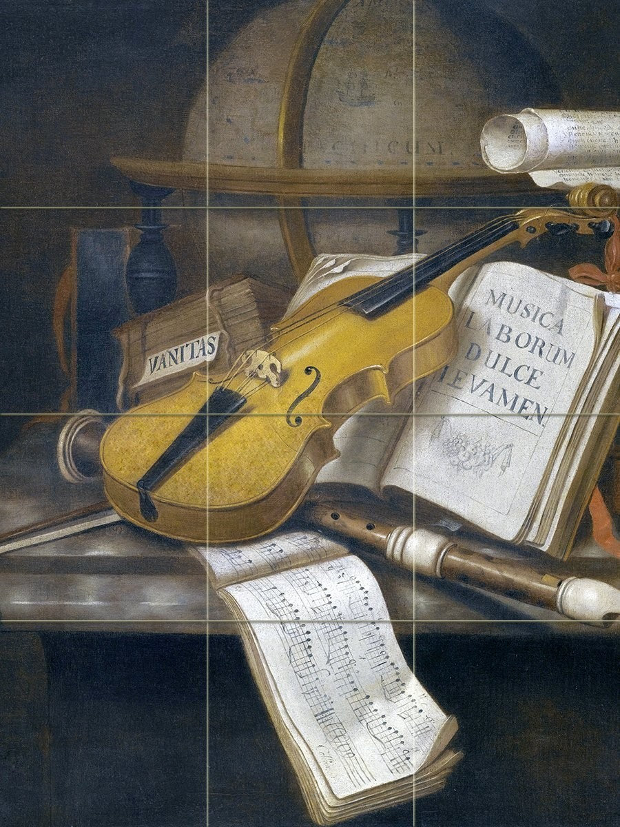Tile Mural Still Life With A Violin Recorder And A Score Of Music, 6 ...