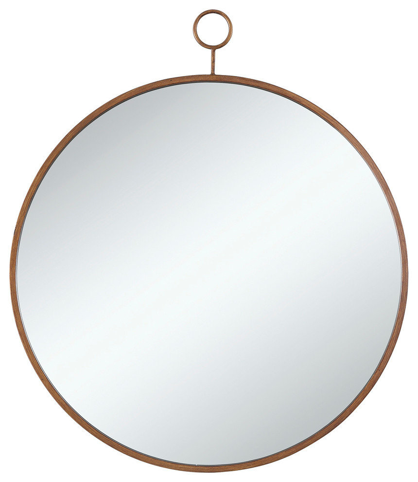 Coaster Contemporary Round Metal Mirror with Circular Pendant Design in ...