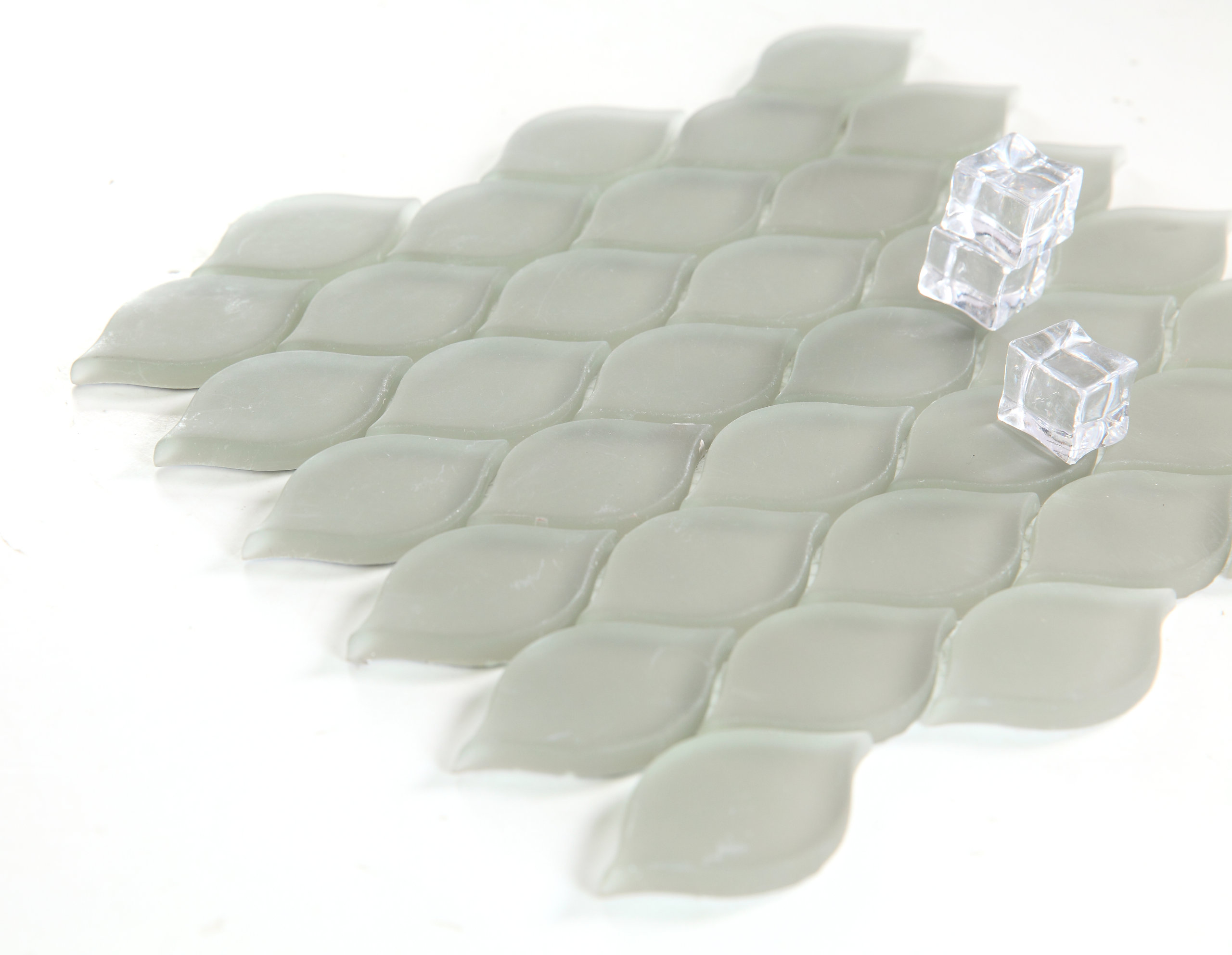 Art Deco 11"x10" Tear Drop Leaf Glass Mosaic Wall Tile, Gray, Single ...