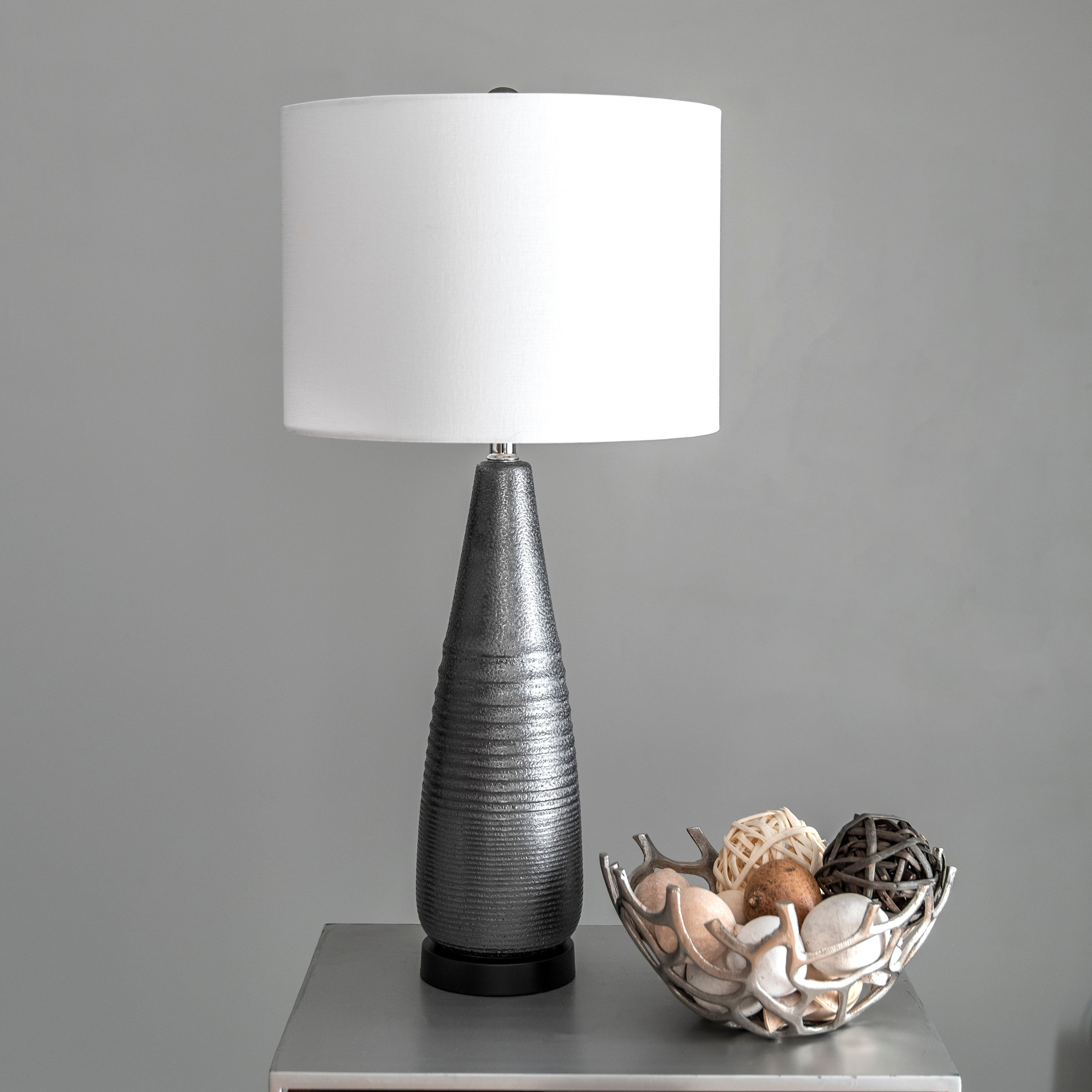 Nuloom 29" Wilma Stucco Ceramic Linen Shade Copper, On-Off Switch Table ...