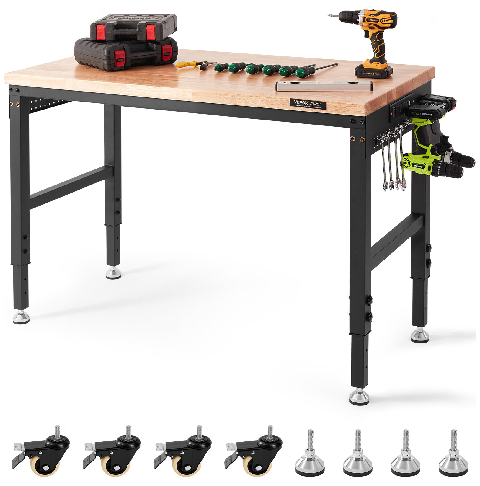 VEVOR Adjustable Height Workbench 48"L x 24"W Table With Power Outlets ...