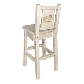 Homestead Counterstool With Laser Engraved Moose, Clear Lacquer Finish ...