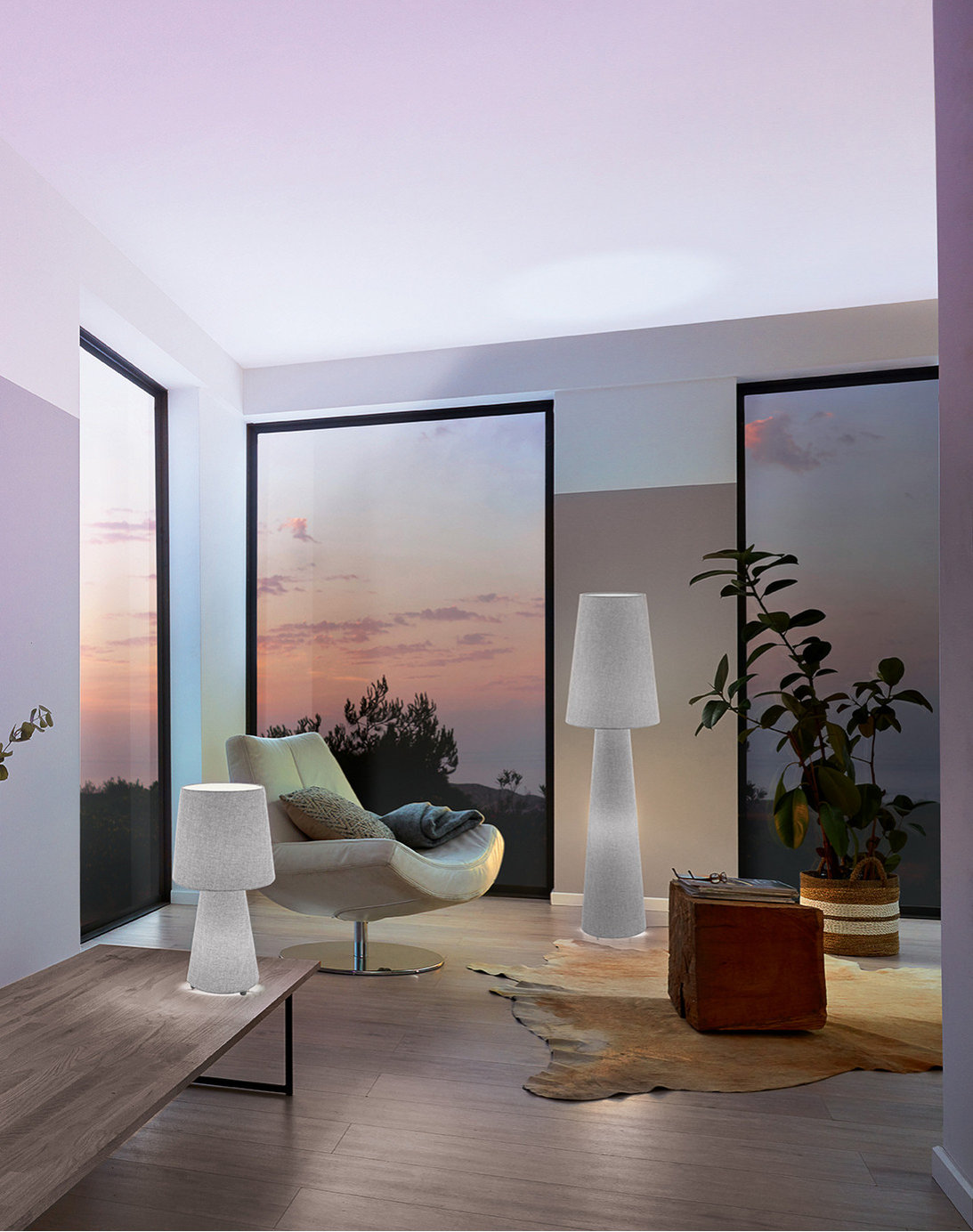Carpara, 2-Light Table Lamp, Gray Finish, Gray Fabric Shade ...
