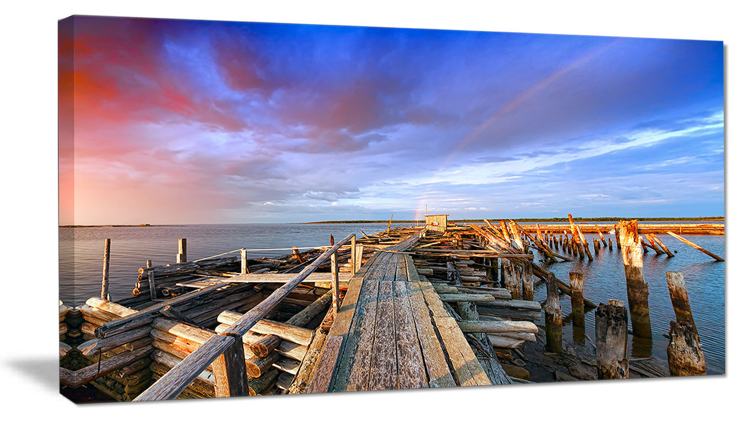 "Abandoned Wooden Pier and Blue Sky" Sea Bridge Wall Artwork, 60"x28 ...