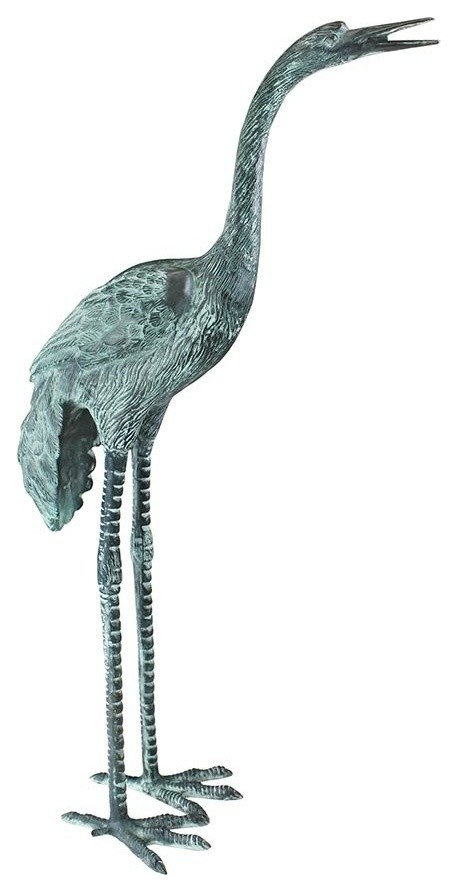 Bronze Crane Statue, Straight Neck, Large - Garden Statues And Yard Art ...