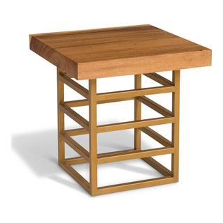 Ladder Side Table, Suar Wood, Natural/Brass Finish - Contemporary ...