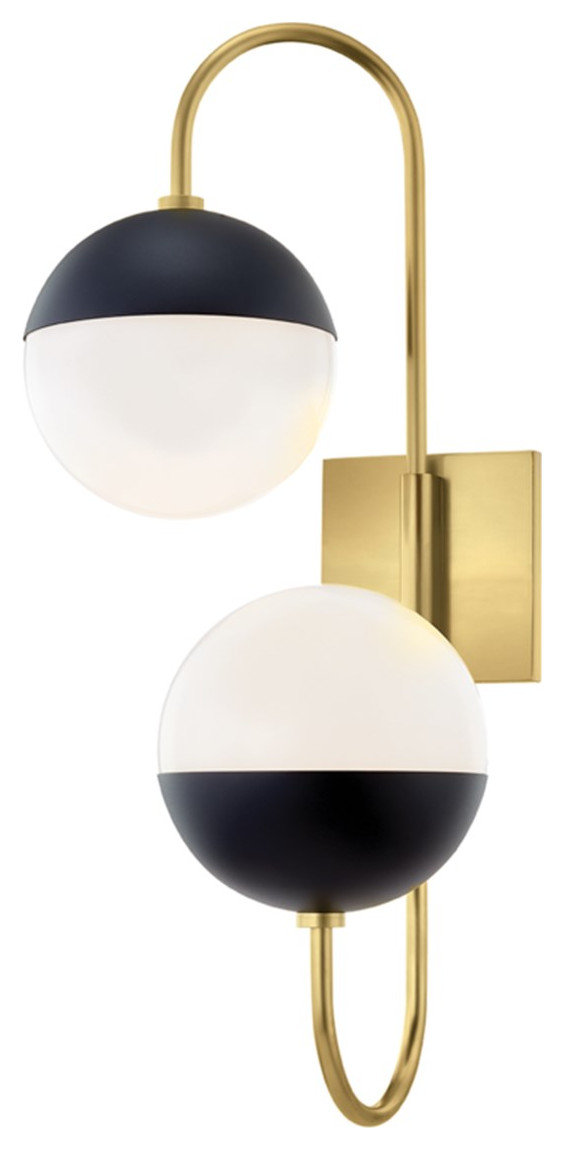 Mitzi Renee 2-LT Wall Sconce H344102B-AGB/BK - Aged Brass & Black ...