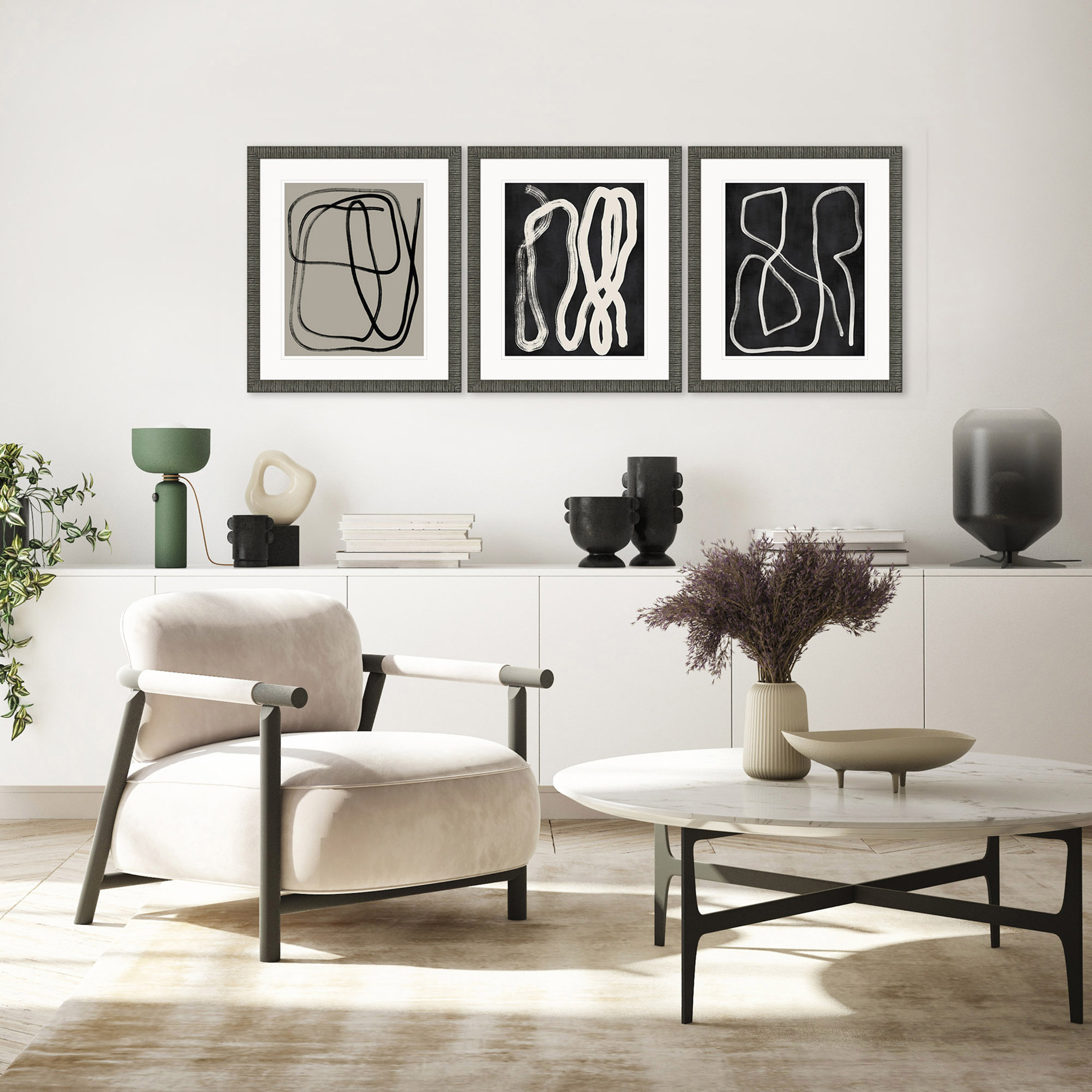 Naive Lines I Artwork, 3-Piece Set - Contemporary - Prints And Posters ...