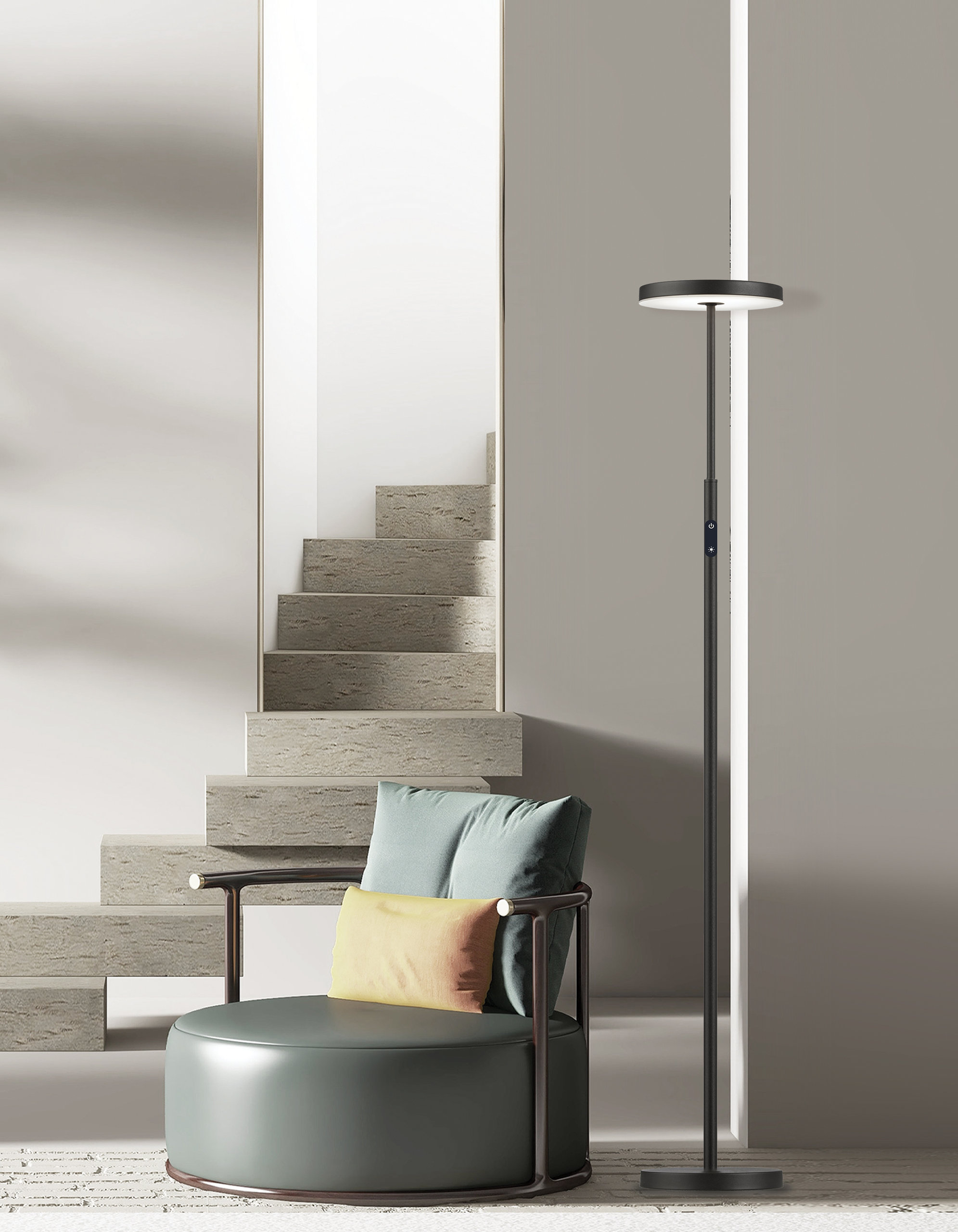 Francine Floor Lamp, 30W, Sandy Black, White Acrylic Diffuser - Modern ...