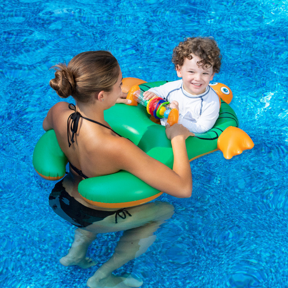 40" Inflatable Turtle Baby and Mom Swimming Pool Seat - Modern - Pool ...