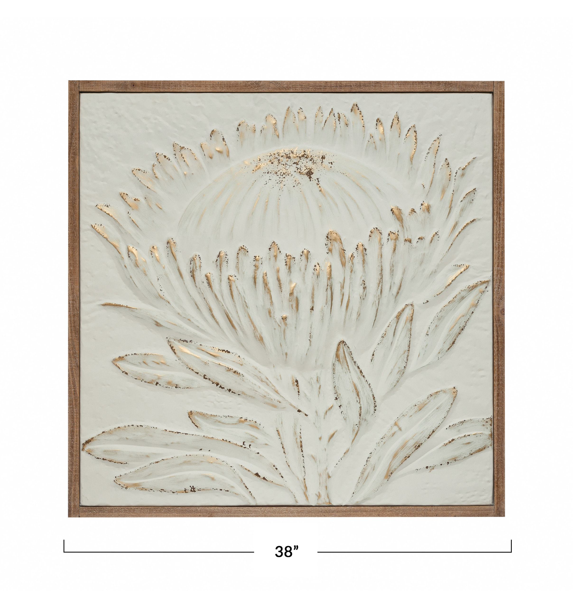 Wood Framed Metal Wall Decor, Embossed, Antique White With Gold Brush ...