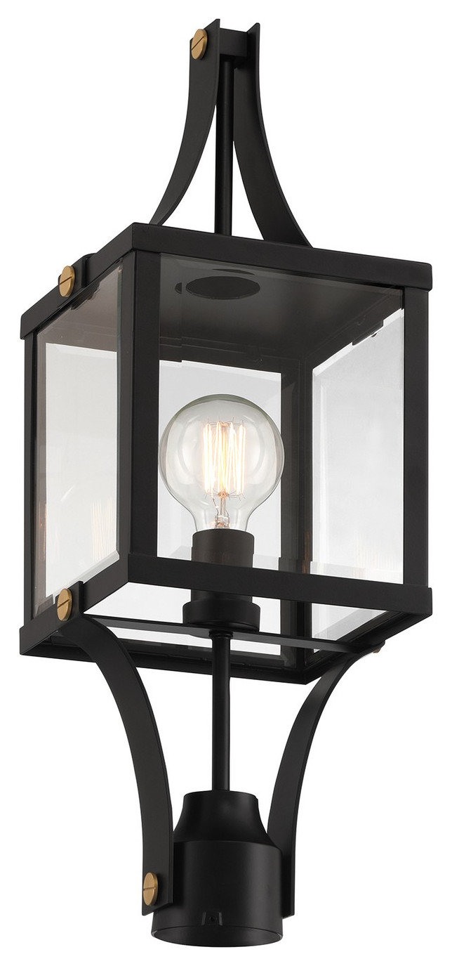Raeburn 1-Light Outdoor Post Lantern, Matte Black and Weathered Brushed ...
