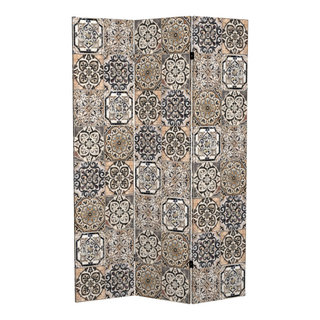 6' Tall Double Sided Antiqued Paneling Canvas Room Divider ...