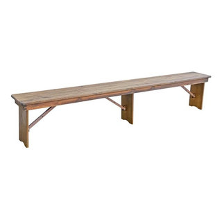 Rustic Natural Wood Folding Dining Bench with Large Pine Seat - Rustic ...