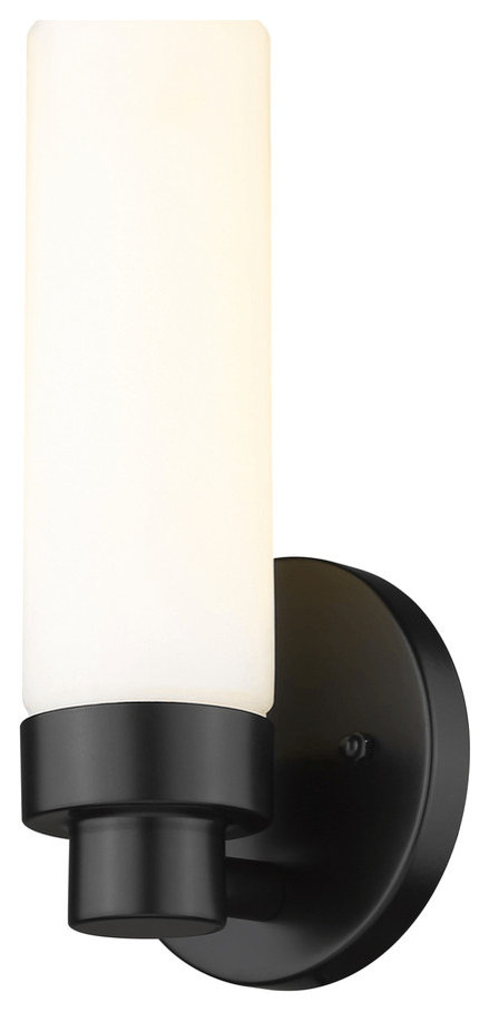 Matte Black Wall Light with Narrow Frosted Glass Shade - Transitional ...