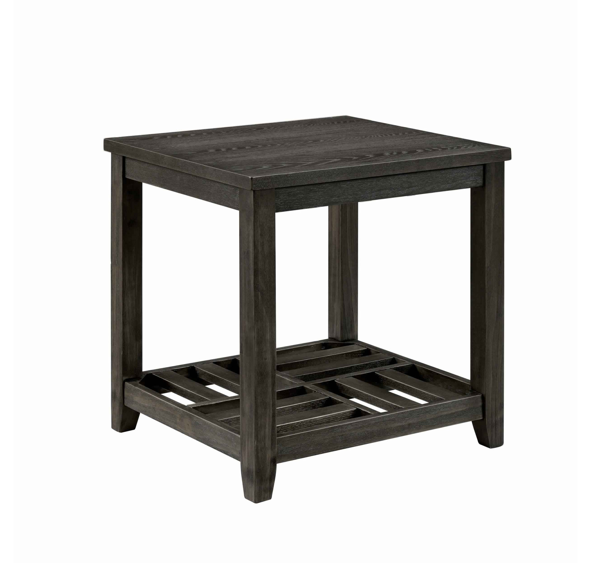 Wooden End Table with Alternate Slatted Bottom Shelf, Dark Gray ...