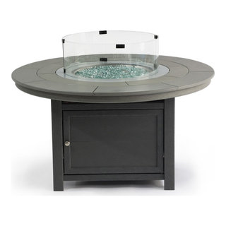 Vail Poly Fire Pit Table in Gray with Glass Flame-Wind Guard SET ...
