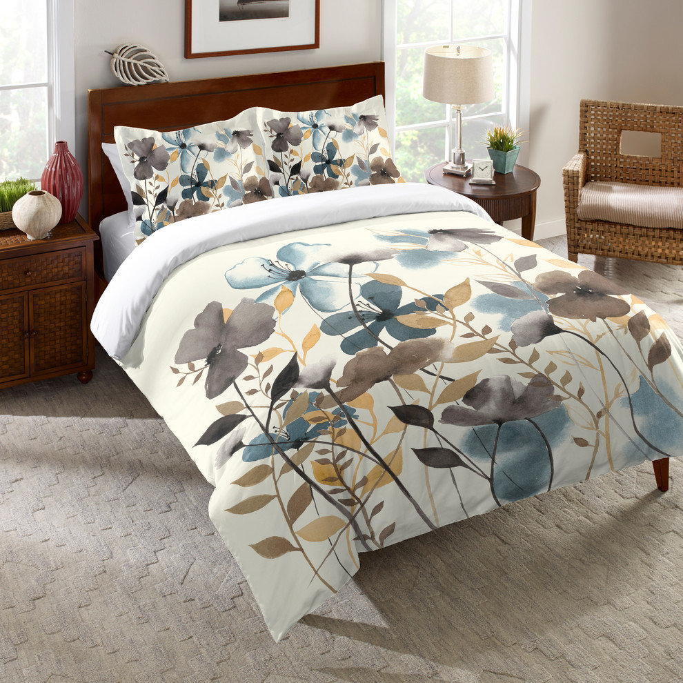 Laural Home Greige Florals Comforter, King - Contemporary - Comforters ...