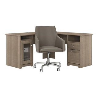 Bush Cabot Engineered Wood Computer Desk and Chair Set in Ash Gray ...