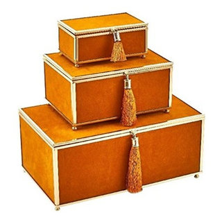 Alluring Set Of 3 Velveteen Storage Boxes With Tassel , Orange ...