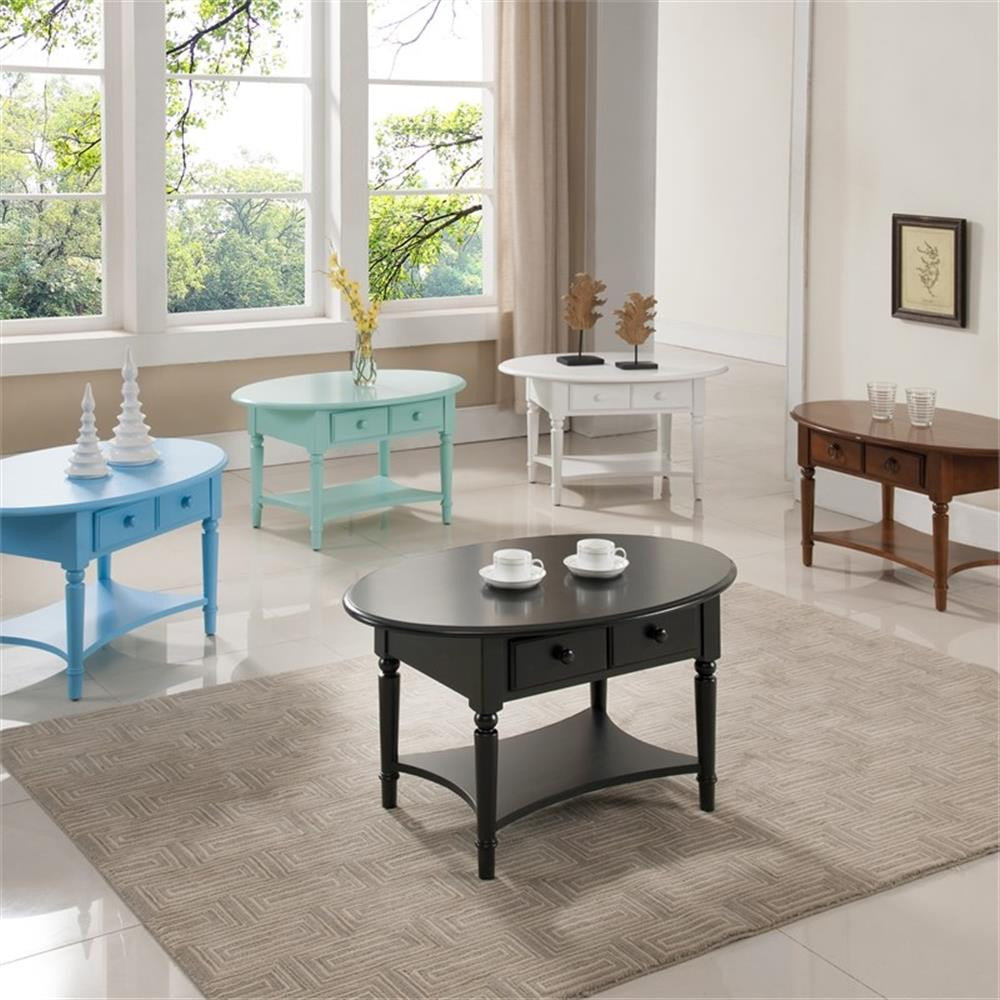 Leick Coastal Notions Oval 1 Drawer Wood Coffee Table in Pecan/Espresso ...