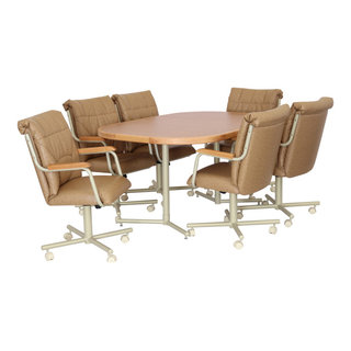 7-Piece 42x[42/60] Caster Dining Set Laminate Table Top & Buff Caster ...