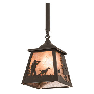8 Square Quail Hunter W/Dog Pendant - Rustic - Pendant Lighting - by ...