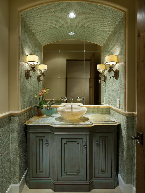 75 Most Popular Contemporary Powder Room with Blue Cabinets Design ...