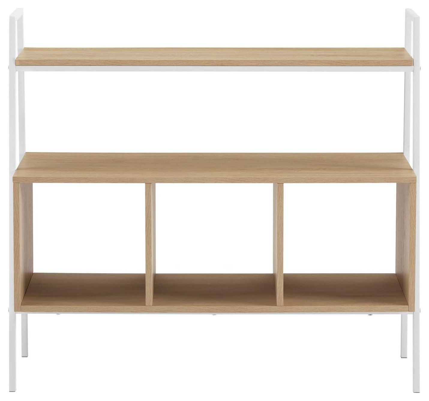 Modern Industrial Console Table, White Metal Frame & 3 Open Cubbies ...