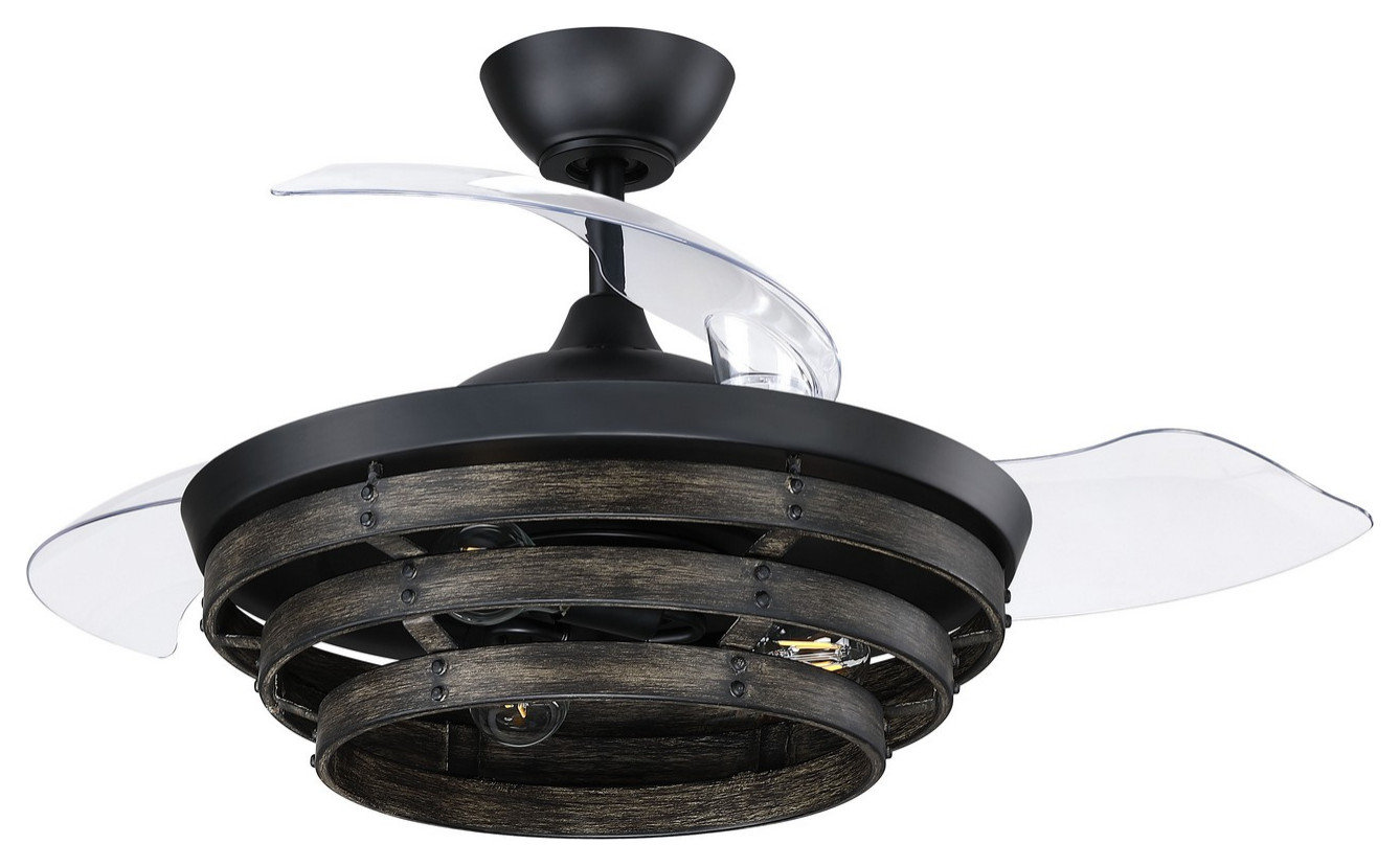 Whiskey 42 Hidden Blades 42" Ceiling Fan, Flat Black - Industrial ...