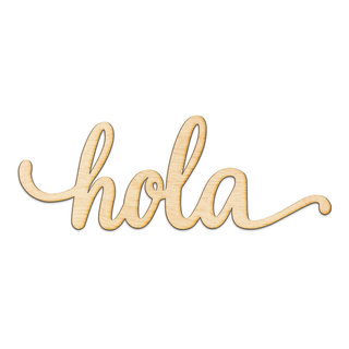 Hola Script Wood Word Wall Art Sign, 18" wide x 7" tall - Contemporary ...