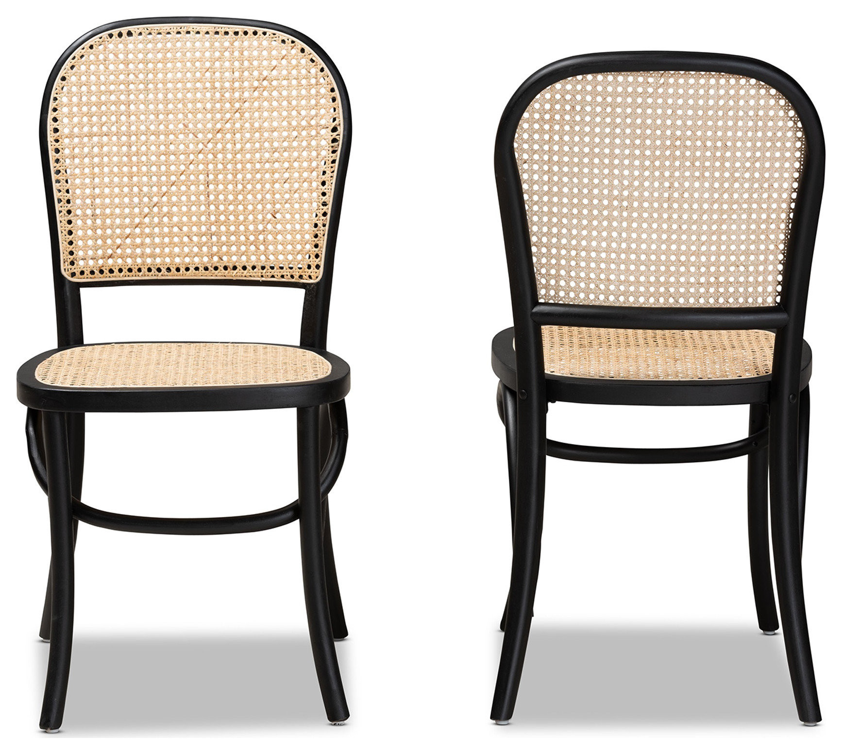 Cambree Brown Woven Rattan And Black Wood Cane Chairs, Set of 2 ...