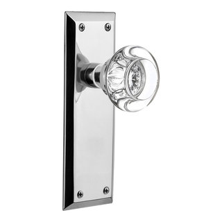 New York Plate Privacy Round Clear Crystal Glass Knob, Satin Nickel ...