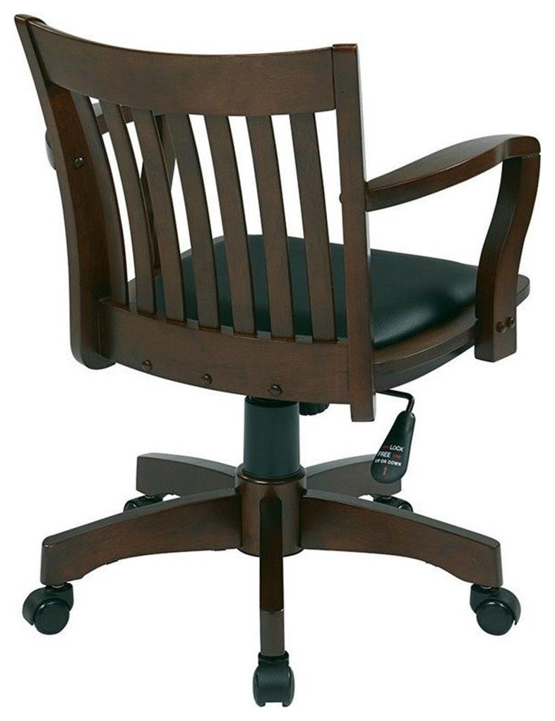 Deluxe Wood Bankers Chair with Vinyl Padded Seat in Espresso and Black ...