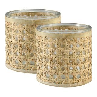 Serene Spaces Living Set of 2 Cottage Cane Wrapped Glass Vase, Cylinder ...