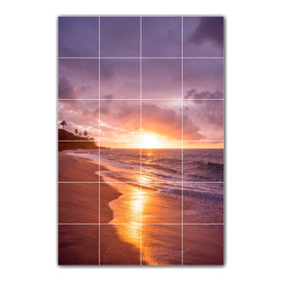 Sunset Ceramic Tile Wall Mural HZ500965, 17" Wide x 25.5" High - Beach ...