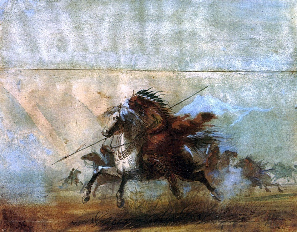 Alfred Jacob Miller On The War Path 21"x28" Premium Canvas Print ...