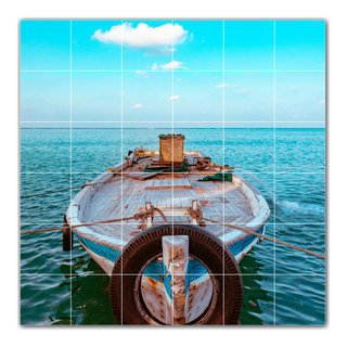 Boat Ceramic Tile Wall Mural HZ500236, 36" Wide x 36" High - Beach ...