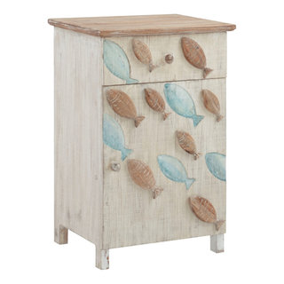 Linon Hays Storage Carved Fish End Table Drawer & Shelf in Distressed ...